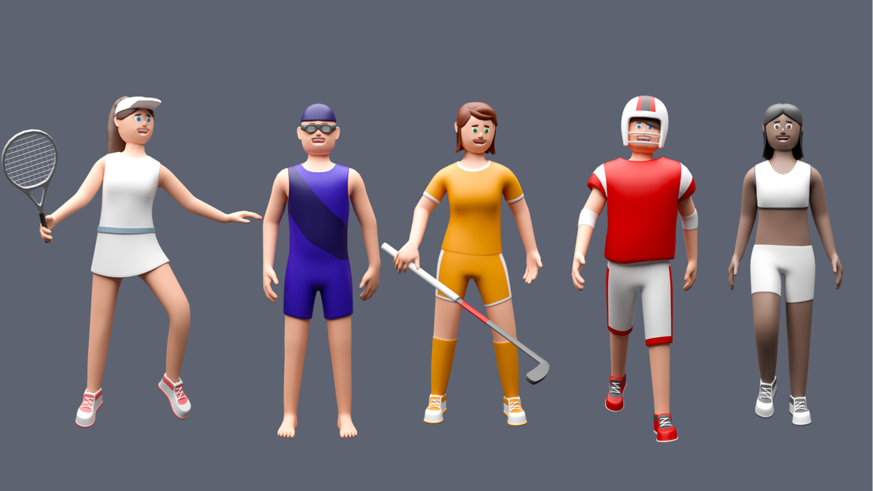 ArtStation - Cartoon characters 4 sport Low-poly 3D model | Game Assets