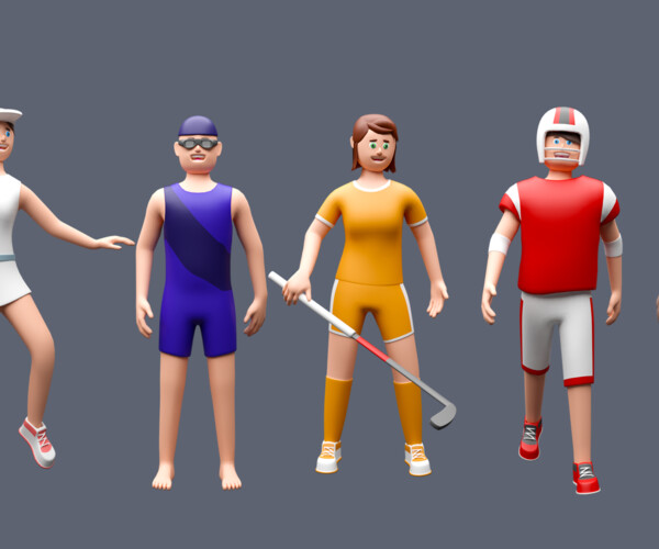 ArtStation - Cartoon characters 4 sport Low-poly 3D model | Game Assets