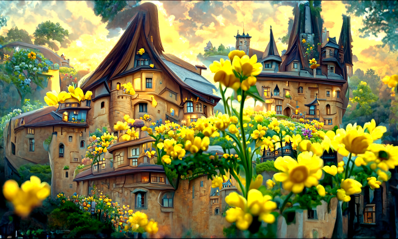 ArtStation - castle surrounded by yellow flowers | Artworks