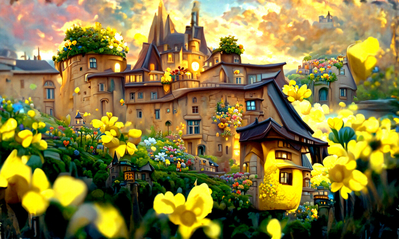 ArtStation - castle surrounded by yellow flowers | Artworks