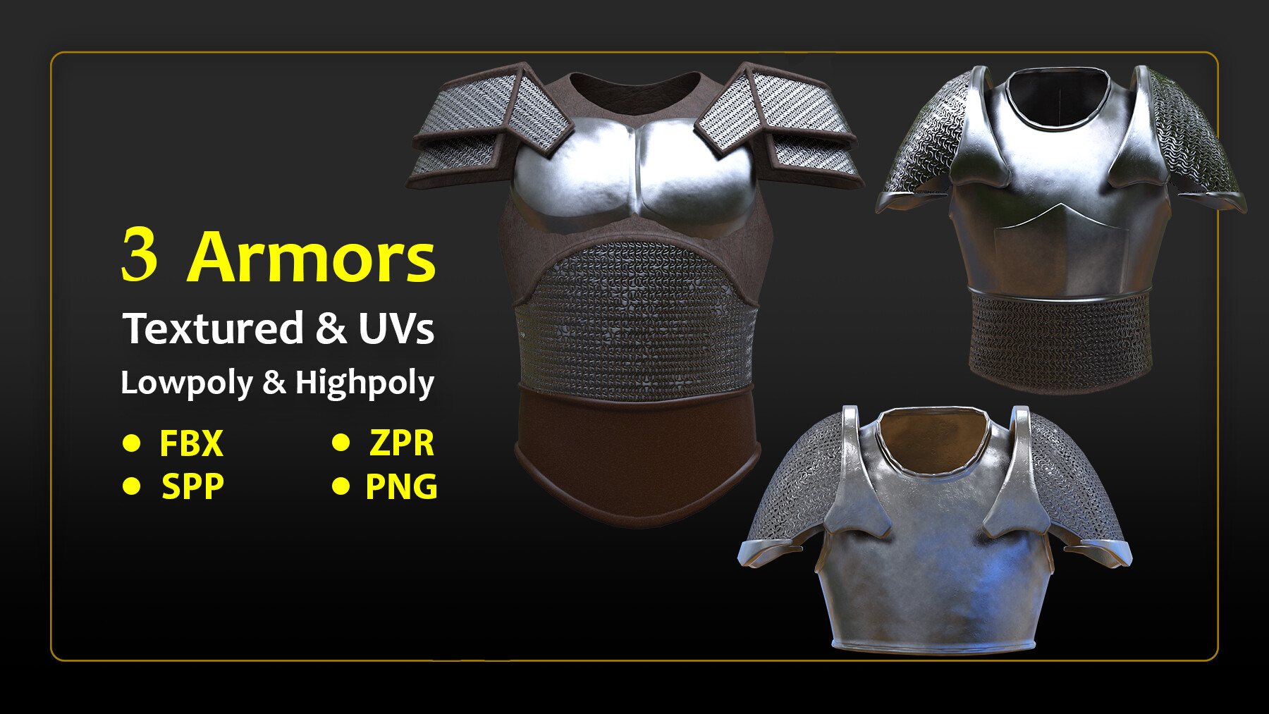 ArtStation - 3 MEDIEVAL ARMORS ( BASEMESH + TEXTURE + MAPS ) | Resources