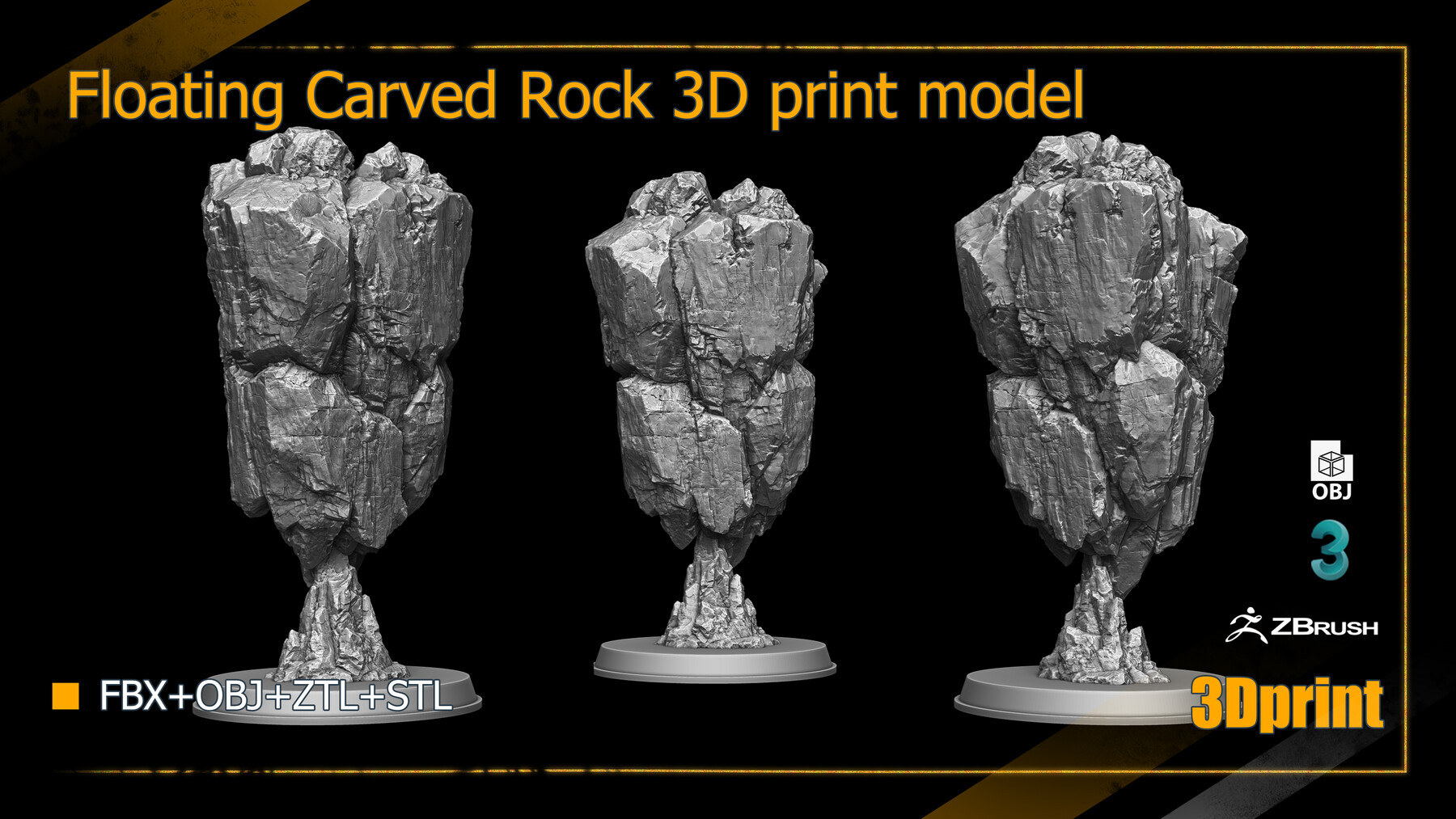 ArtStation - Floating Carved Rock 3D print model | Game Assets