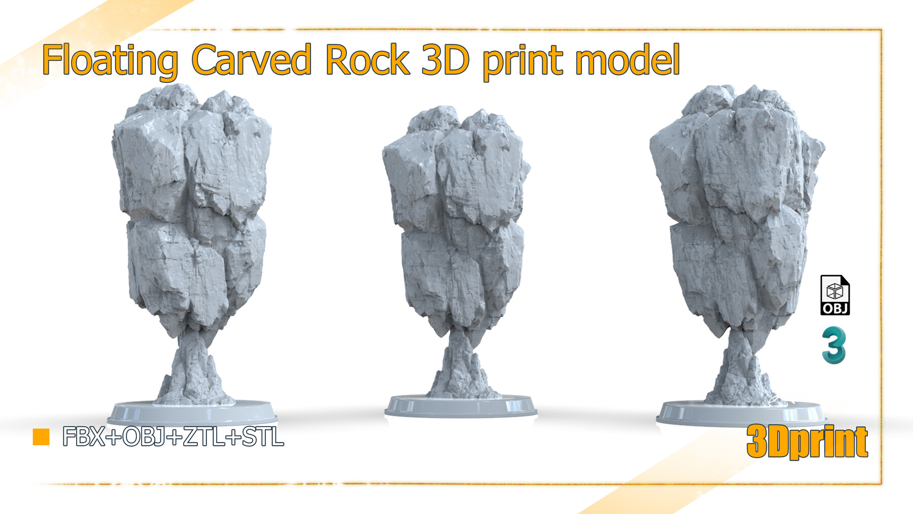 ArtStation - Floating Carved Rock 3D print model | Game Assets