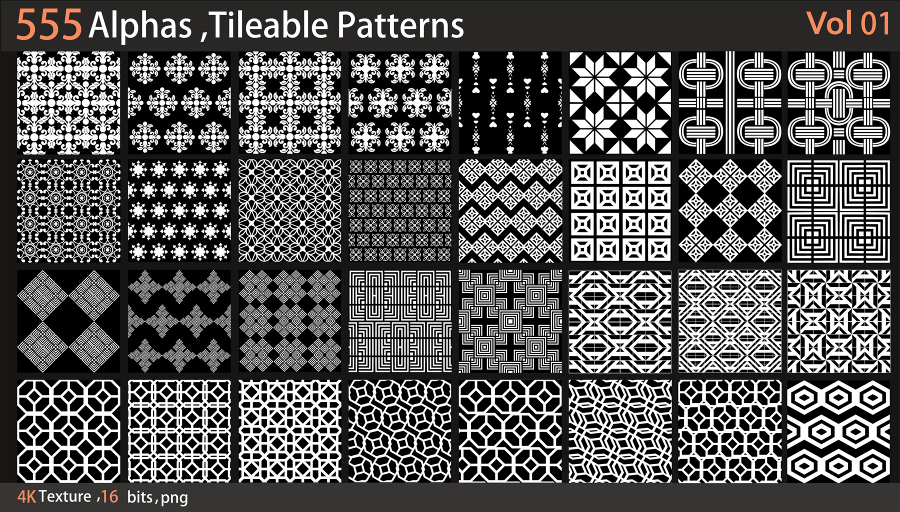 ArtStation - 555 Alphas ,Tileable Patterns_Vol1 | Brushes