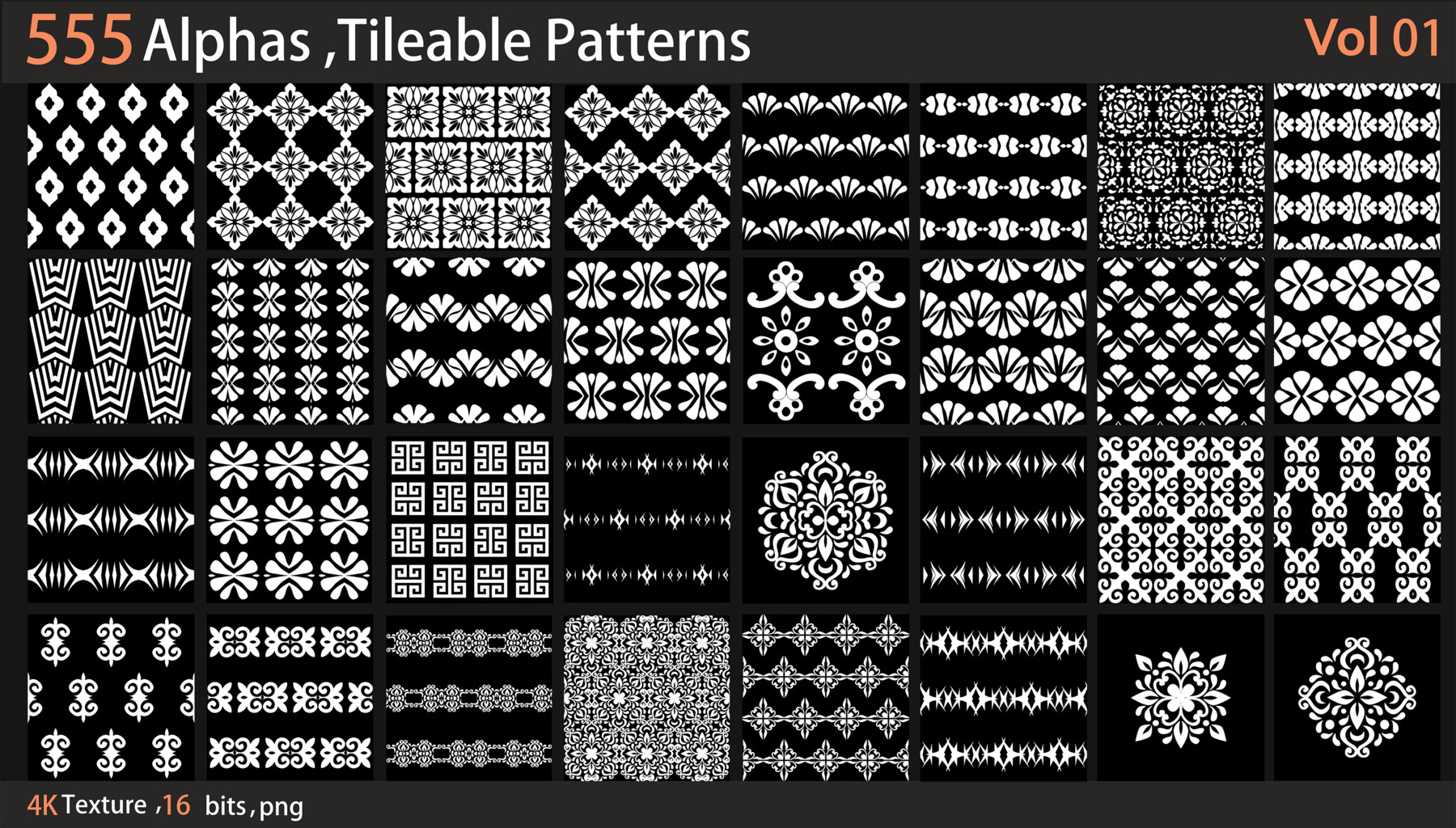 ArtStation - 555 Alphas ,Tileable Patterns_Vol1 | Brushes