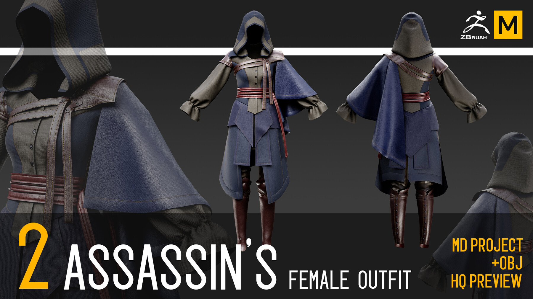 ArtStation - 2 Assassin's Female Outfit MD project + OBJ | Resources