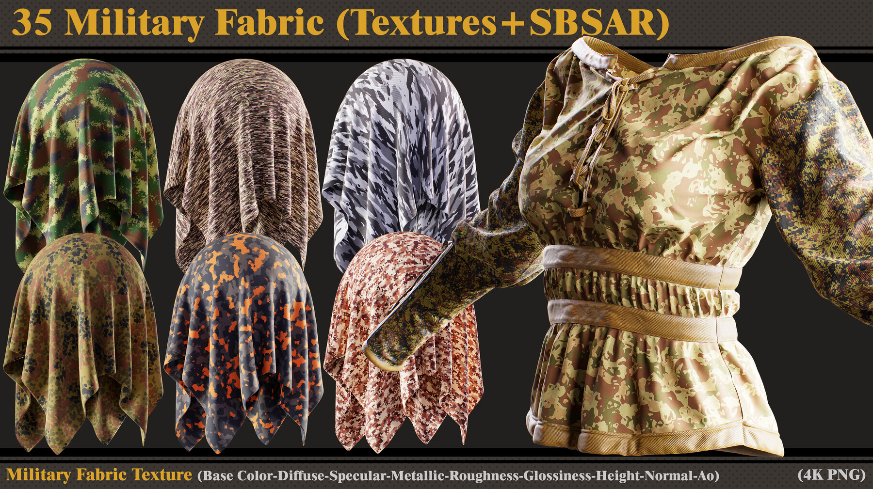 ArtStation - 35 Military Fabric (Texture + SBSAR) | Game Assets