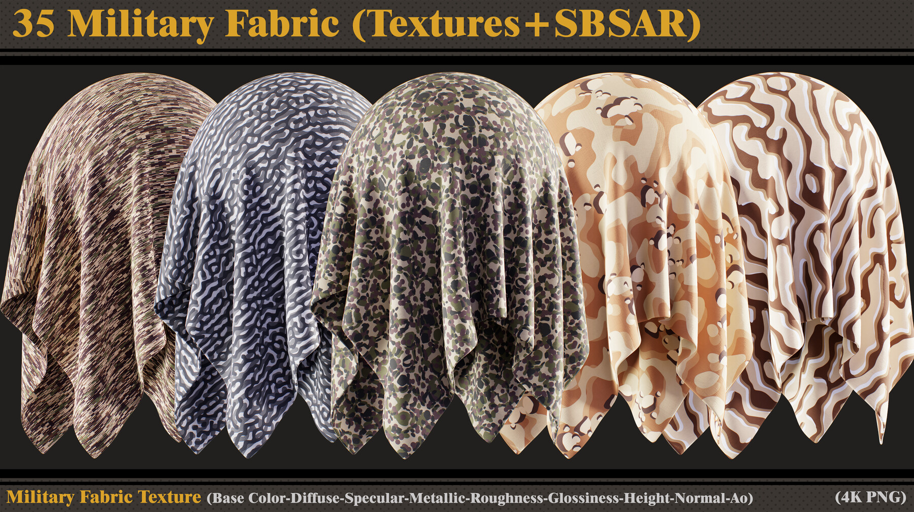 ArtStation - 35 Military Fabric (Texture + SBSAR) | Game Assets