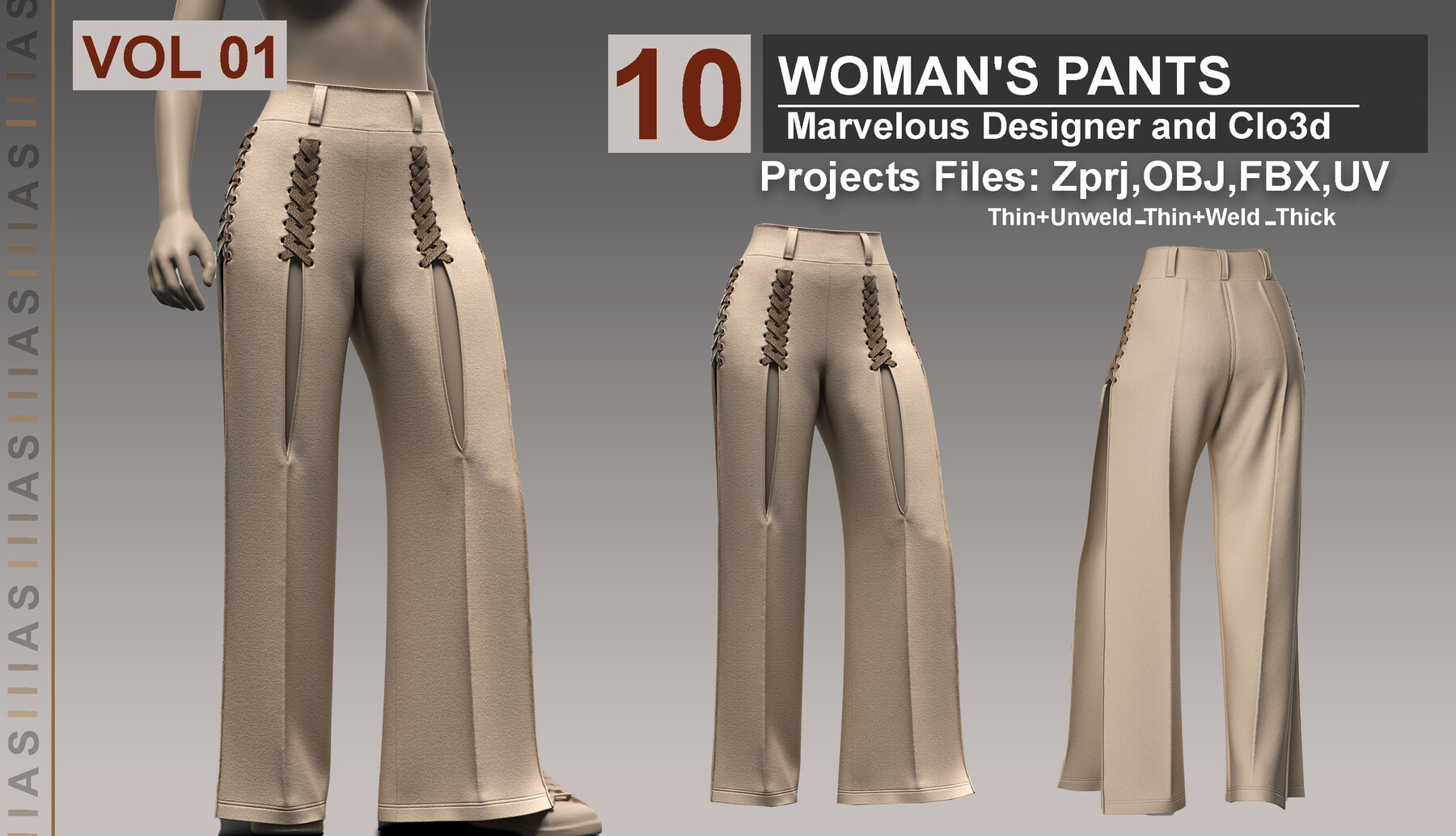 ArtStation - WOMAN`S PANTS VOL 1 (CLO3D AND MARVELOUS DESIGNER) ZPRJ ...