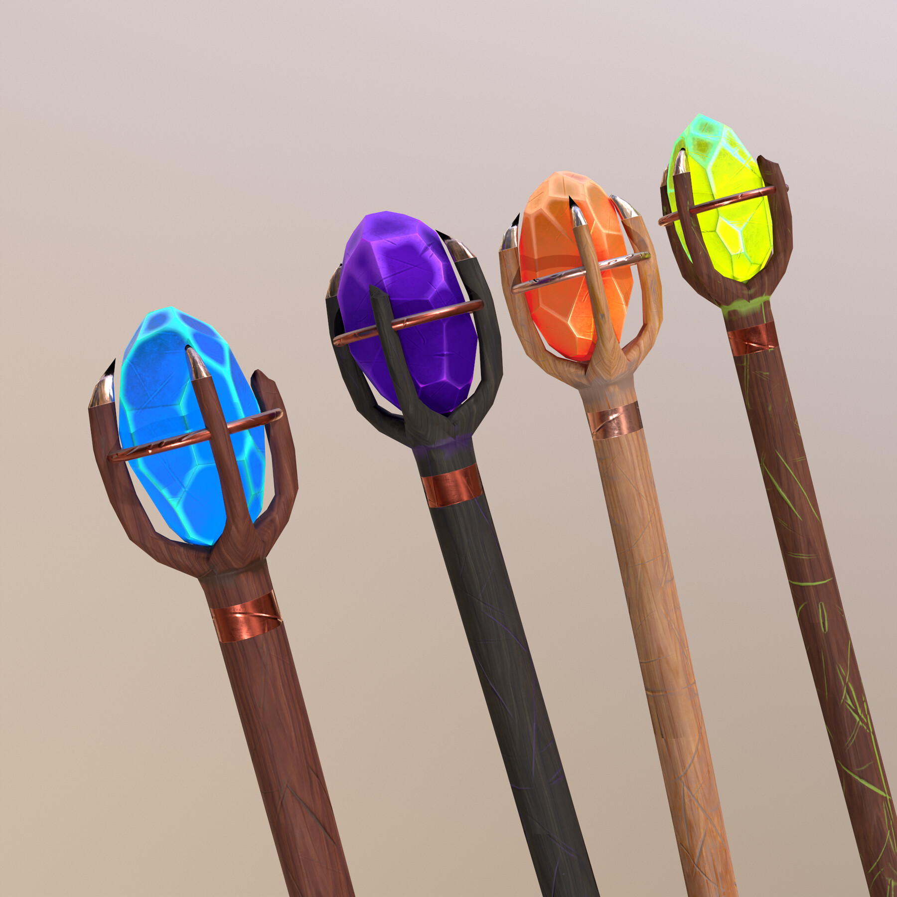 ArtStation - Old wooden staff, Low-poly, 3D model | Resources