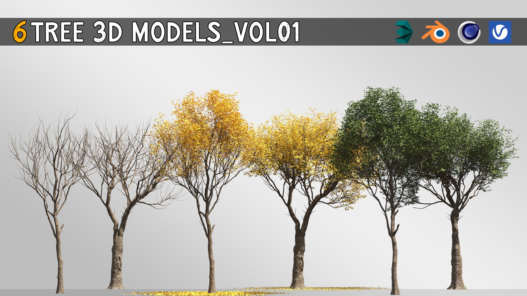 ArtStation - 6 Tree 3d models_Vol 01 | Resources
