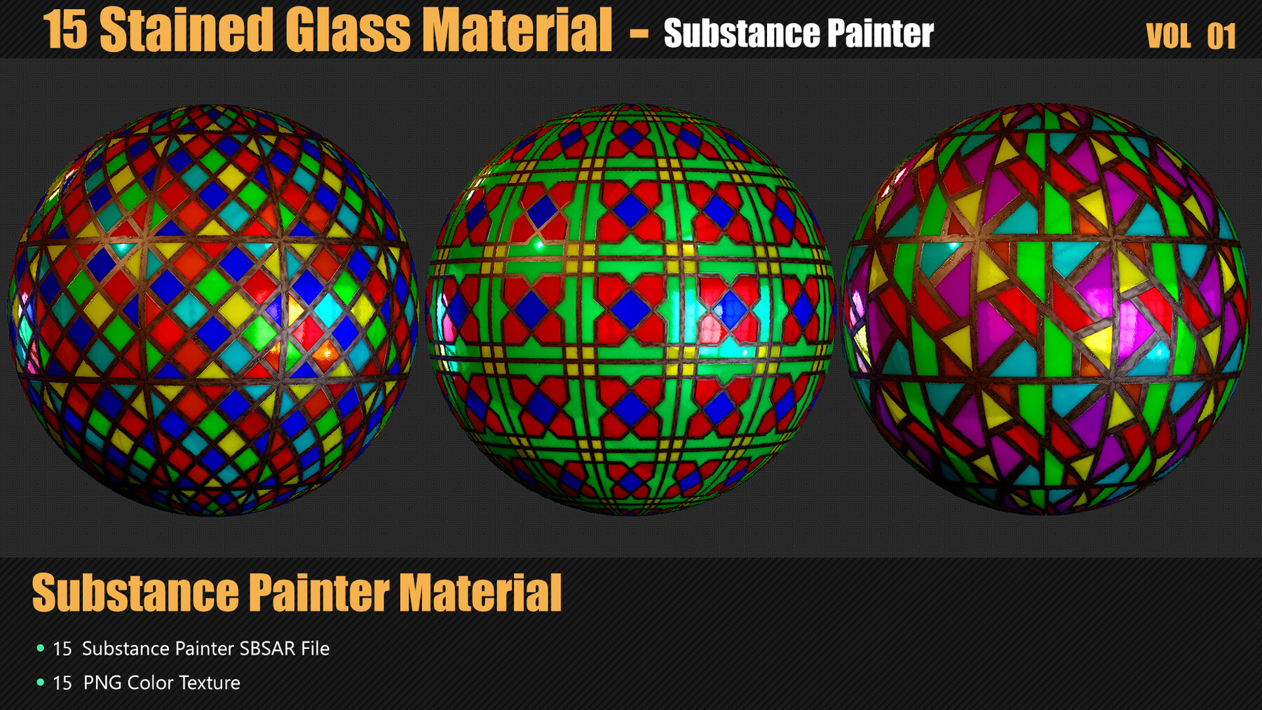 ArtStation - 15 Stylized Stained Glass Materials In Substance Painter | Game Assets