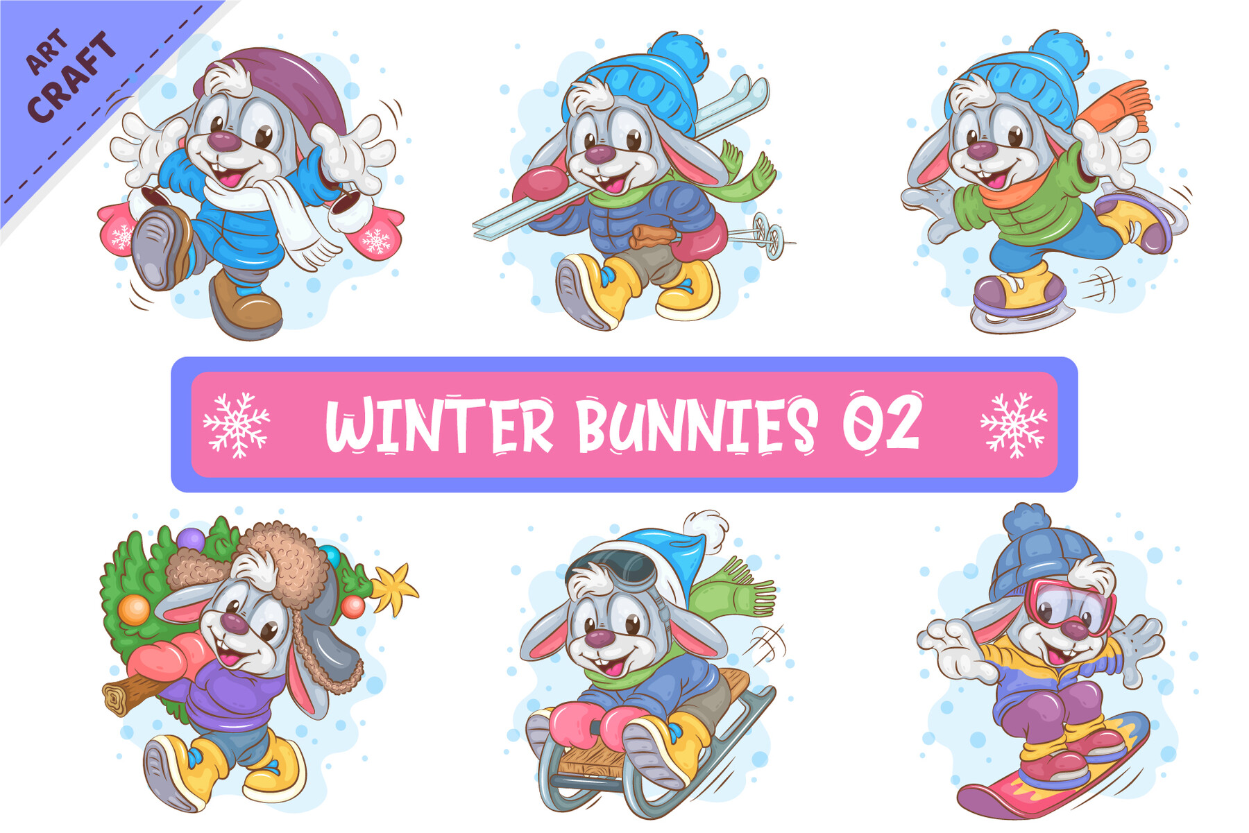 ArtStation - Set of Winter Bunnies 02. Clipart. | Artworks