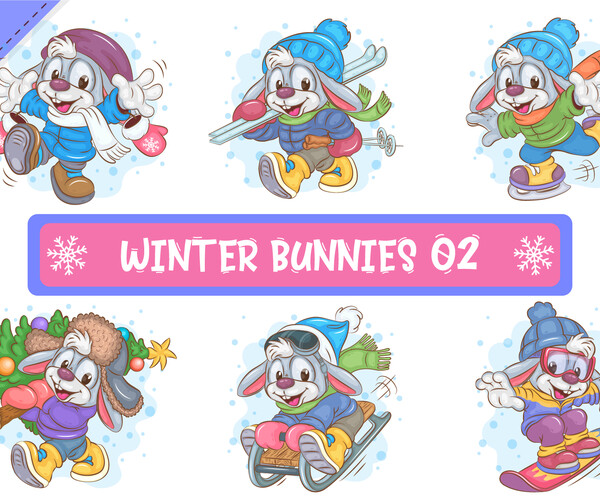 ArtStation - Set of Winter Bunnies 02. Clipart. | Artworks