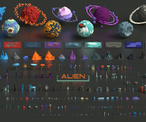 ArtStation - Free Demo of Low Poly Space Alien Worlds 3D Asset Pack ...