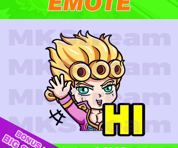 ArtStation - Twitch emotes jojo giorno giovanna waving hi hello | Artworks