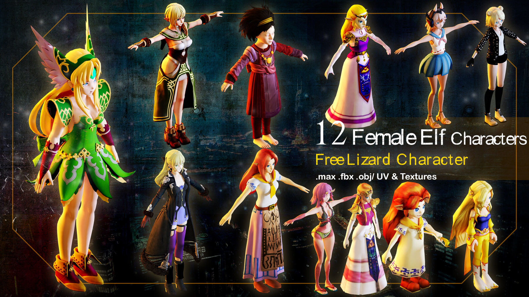 ArtStation - 12 Female Elf Characters_ 3d models | Resources