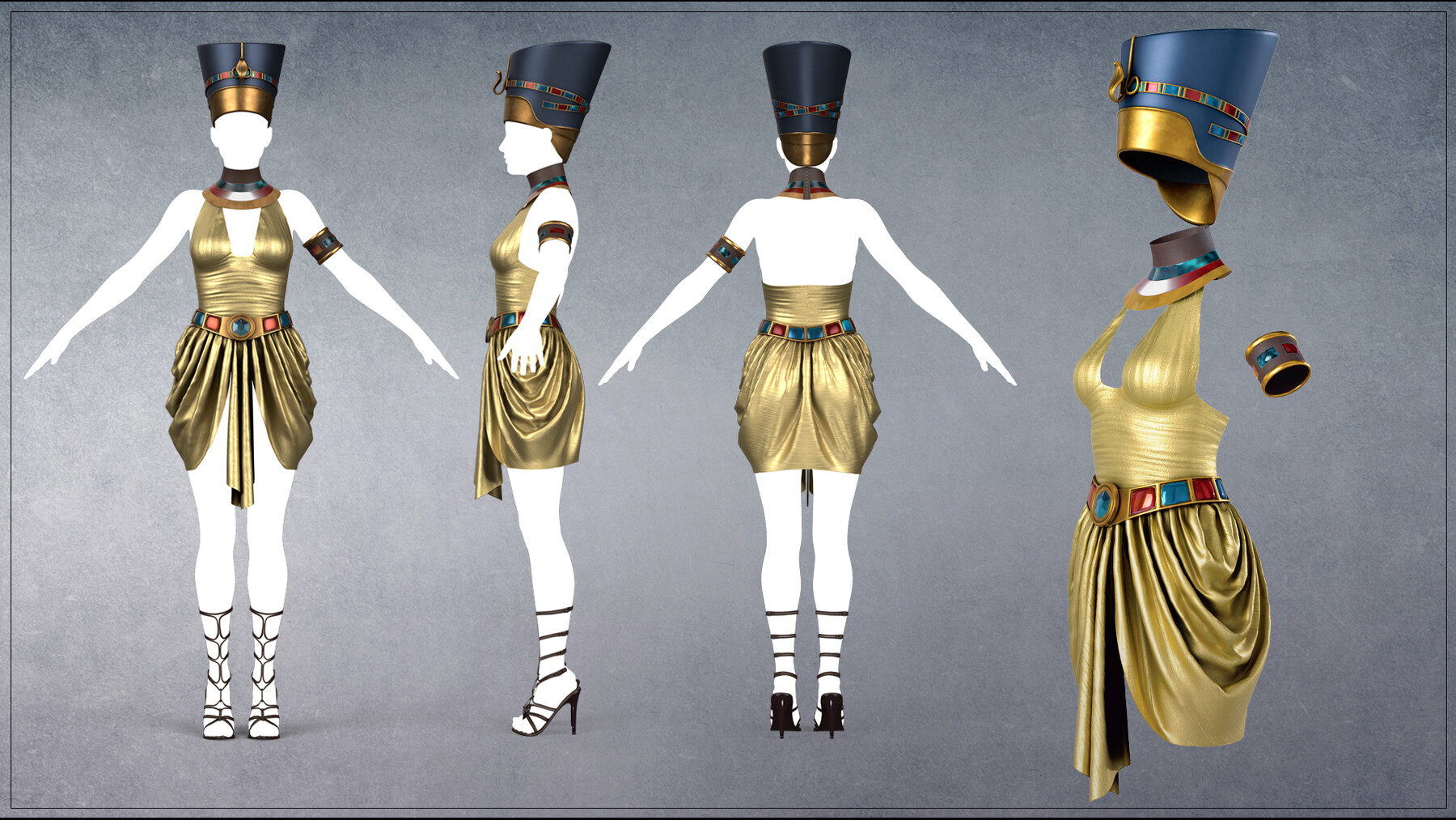 Artstation Egyptian Princess Costume Low Poly 3d Model Pbr Resources