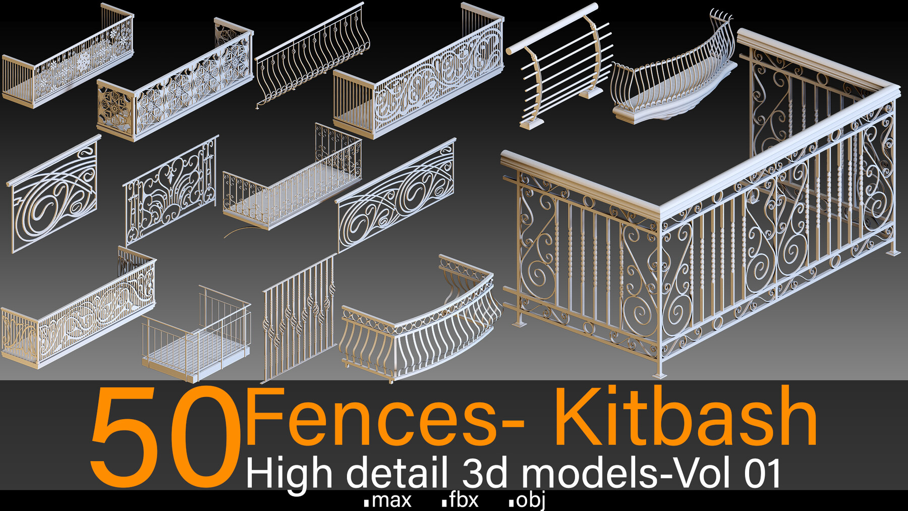 ArtStation - 50 Fences- Vol 01- Kitbash- High detail 3d models | Resources
