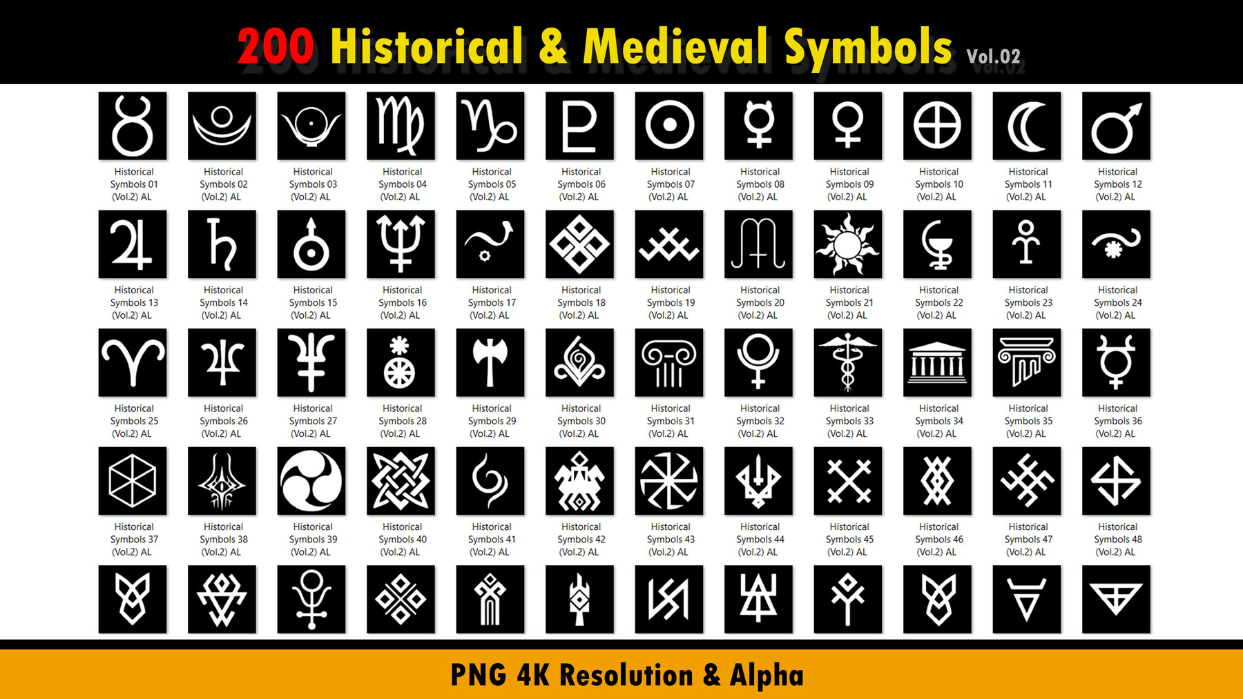 ArtStation - 200 Historical & Medieval Symbols Alpha (Vol.2) | Brushes