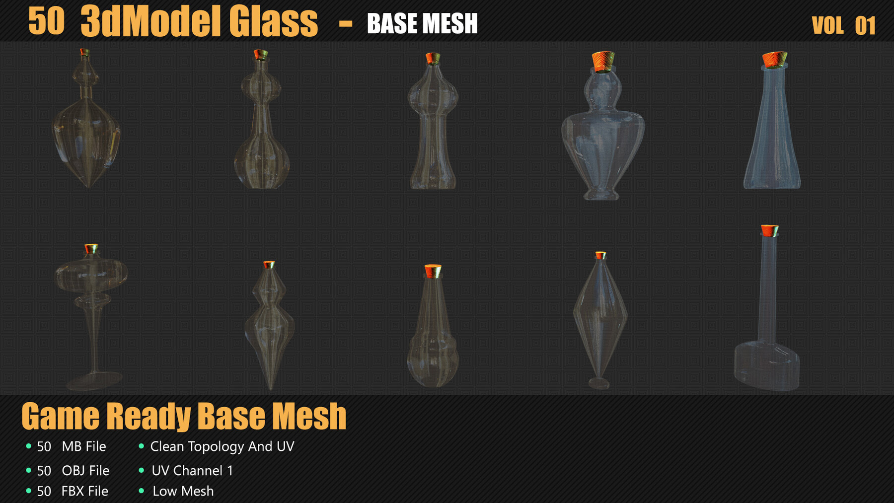 ArtStation - 50 3D Glass Models Base Mesh In Maya | Game Assets