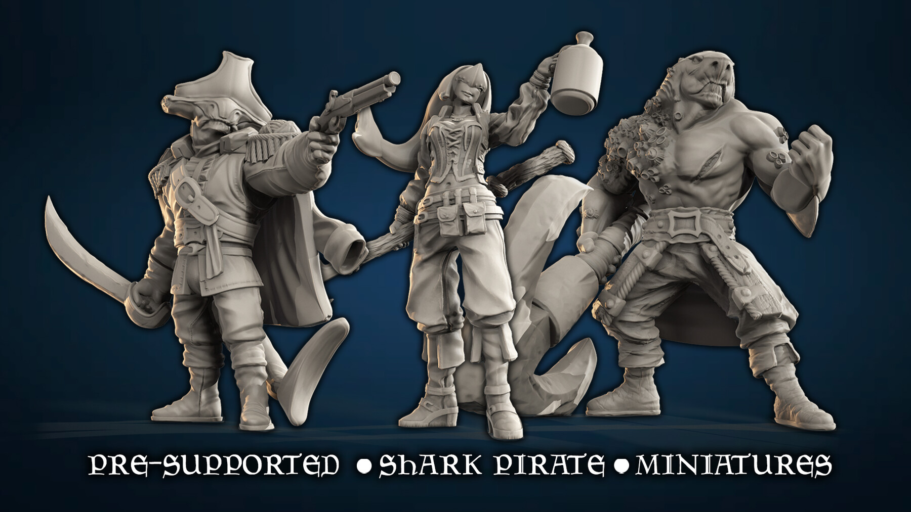 ArtStation - Shark Pirates Miniature - [3 models & Pre-Supported ...