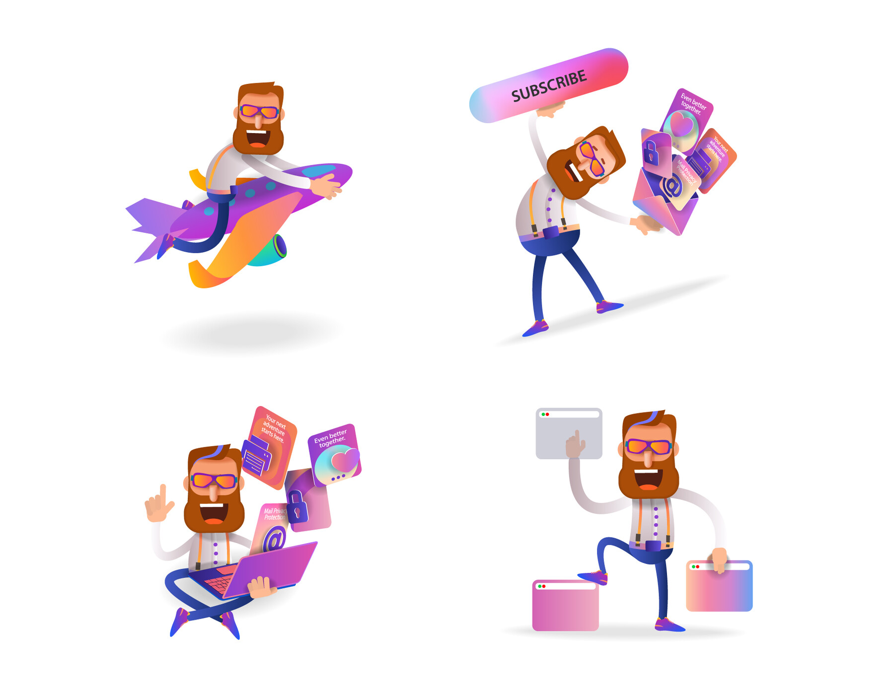 ArtStation - Icons for a website with a cartoon man and a subscribe ...
