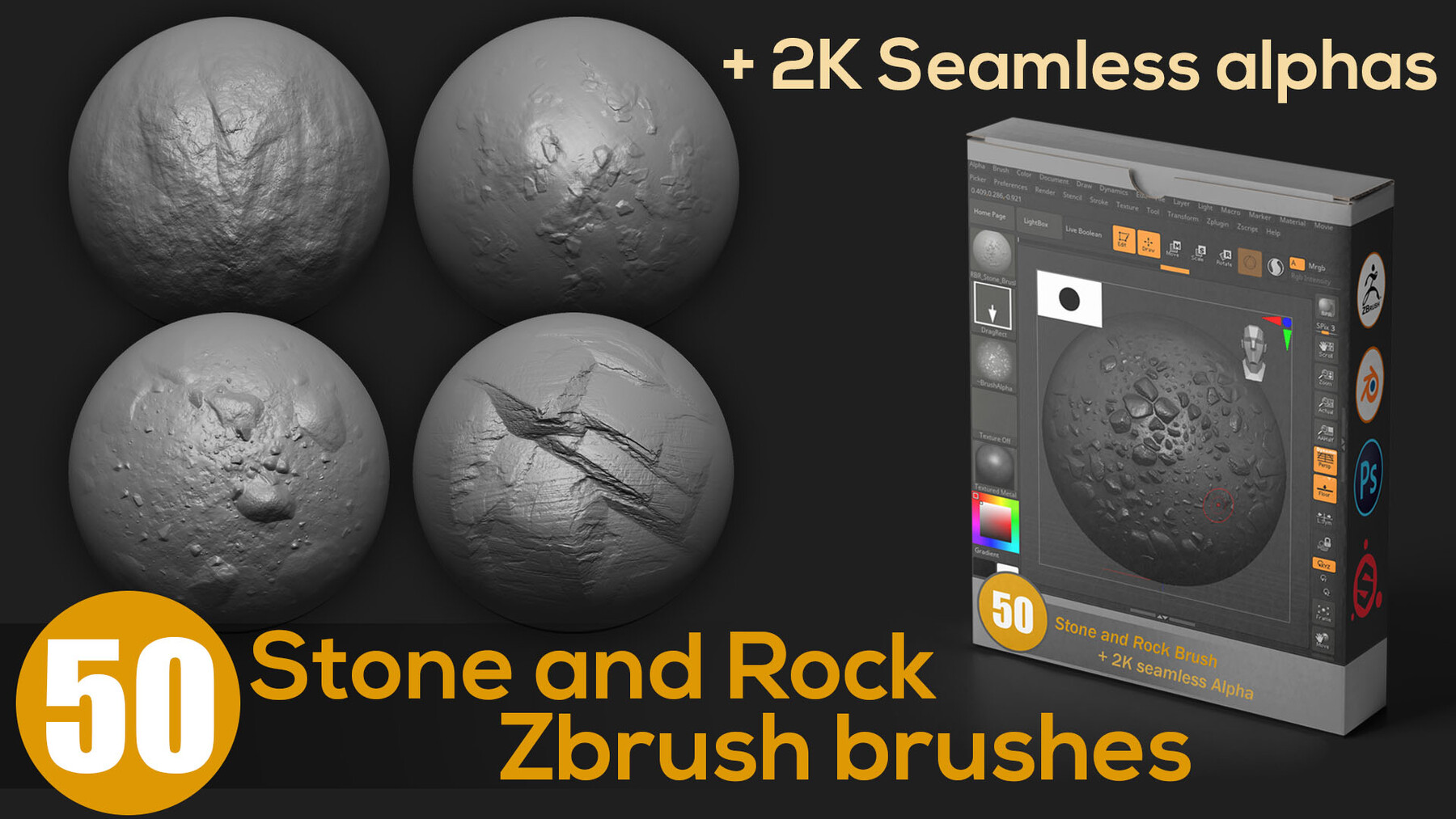 ArtStation - 50 Stone and Rock Zbrush brush + seamless alphas | Brushes