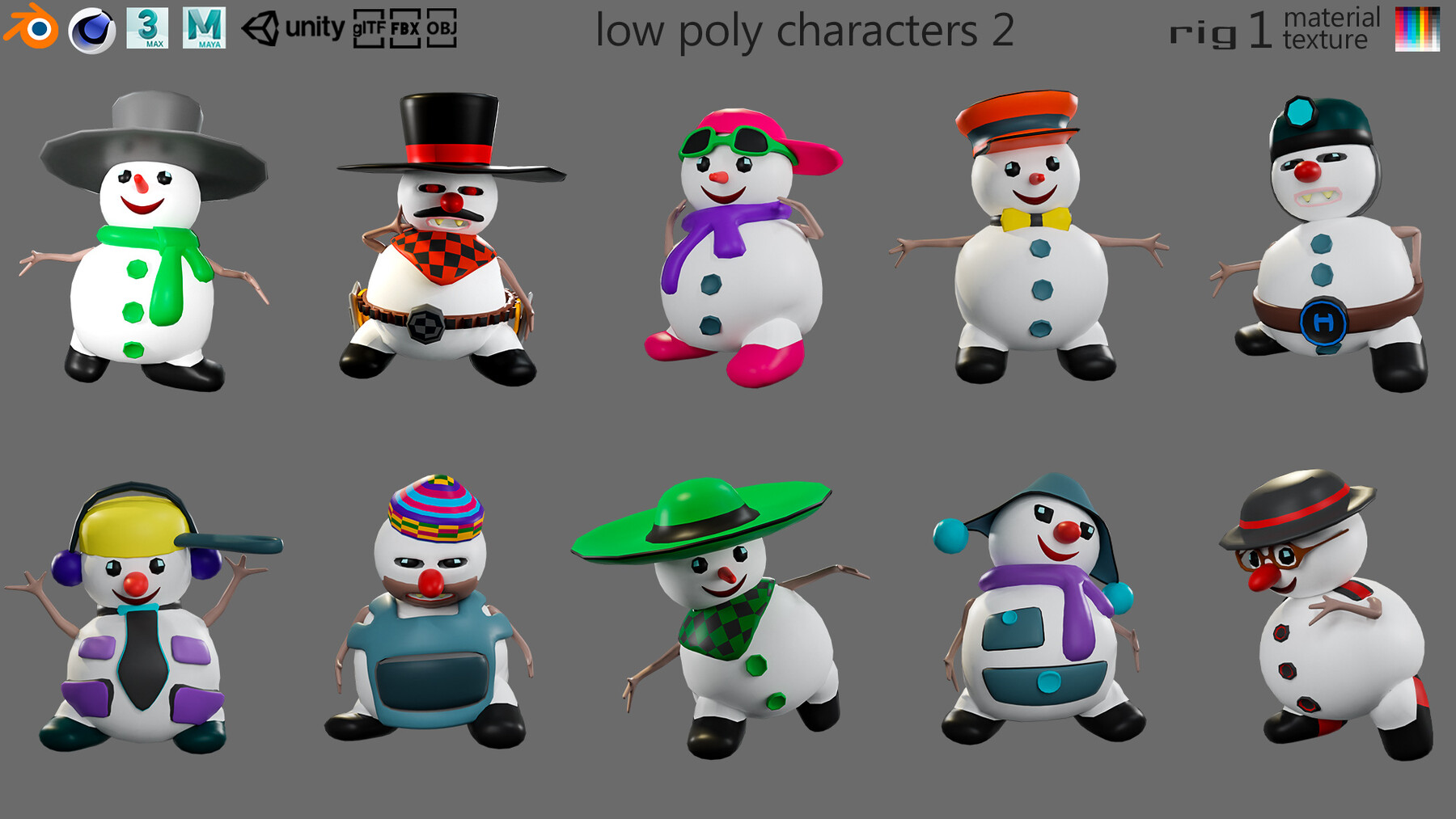 ArtStation - Cartoon characters-2 snowmen | Game Assets