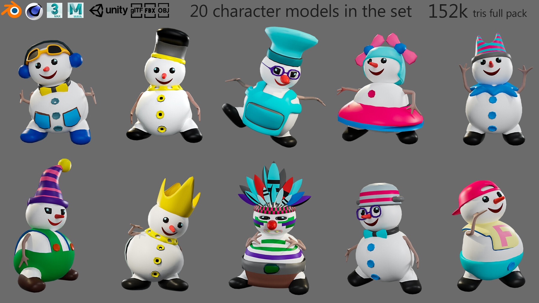 ArtStation - Cartoon characters-2 snowmen | Game Assets