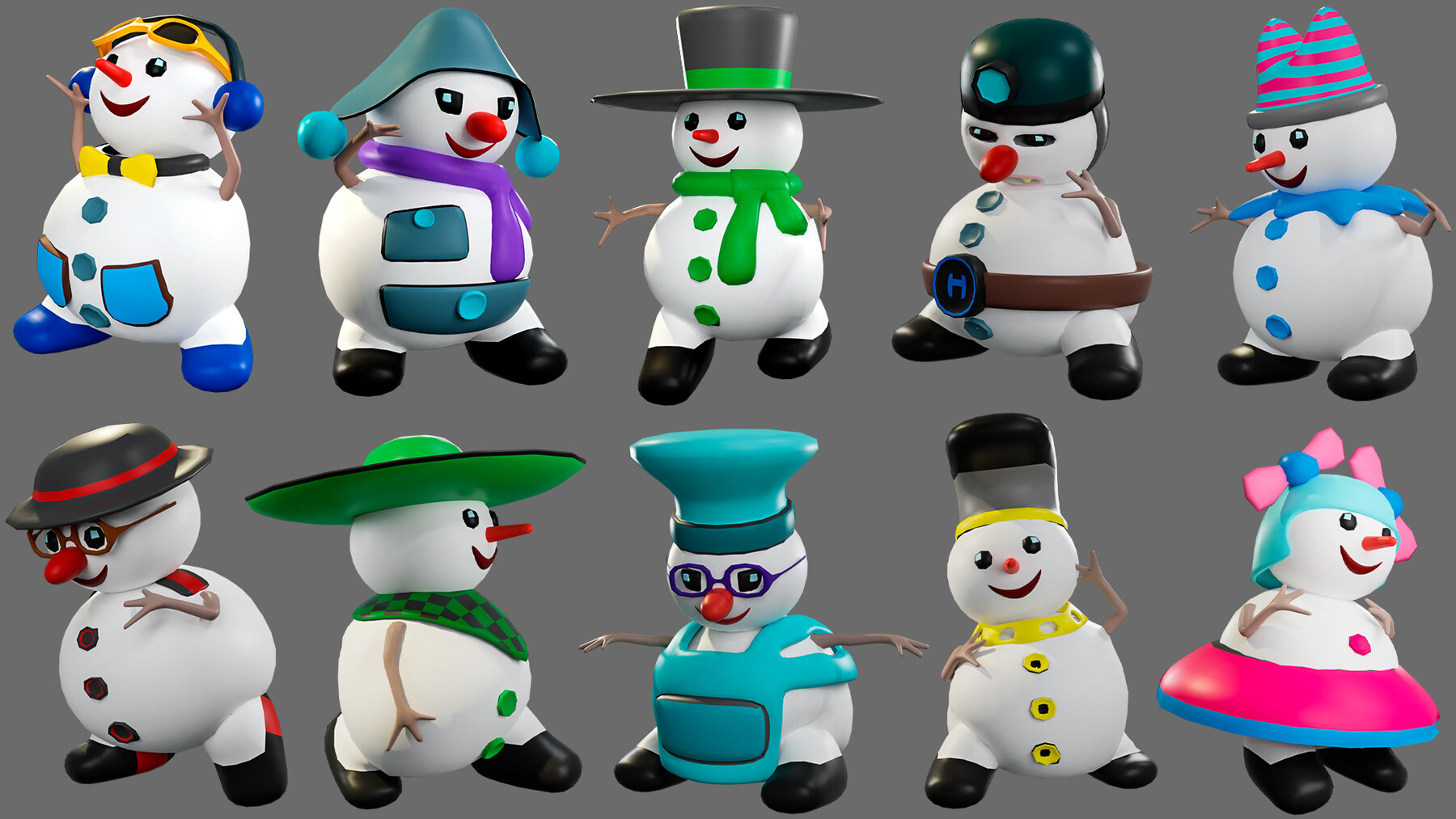 ArtStation - Cartoon characters-2 snowmen | Game Assets
