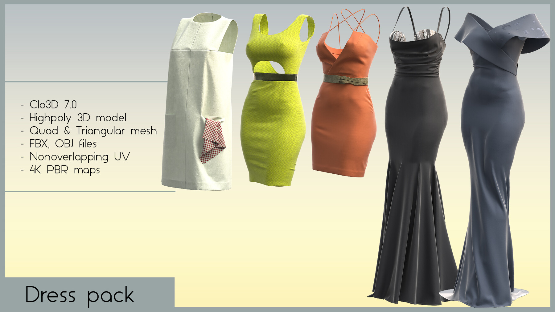 ArtStation - MEGA DRESS PACK (10 perfectly fitted dresses made in Clo3D ...