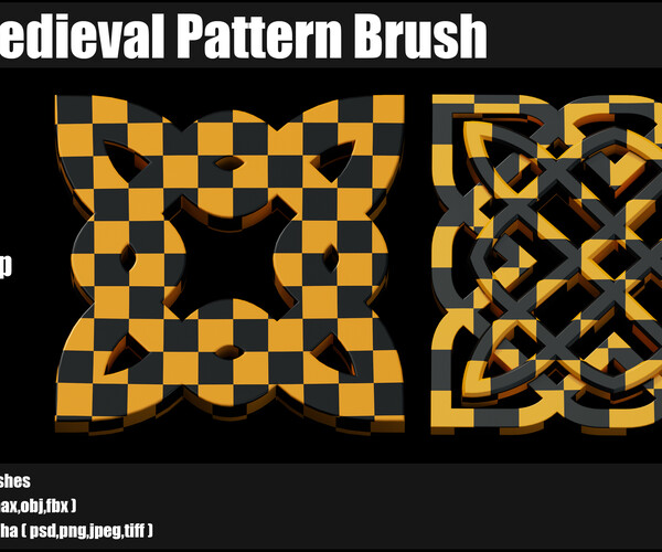 ArtStation - 100 medieval Pattern Brush+3d Models+Alpha_VOL03 | Brushes