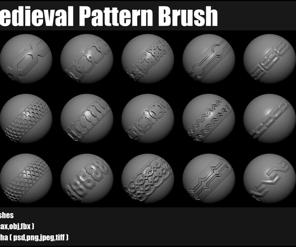 ArtStation - 100 medieval Pattern Brush+3d Models+Alpha_VOL03 | Brushes
