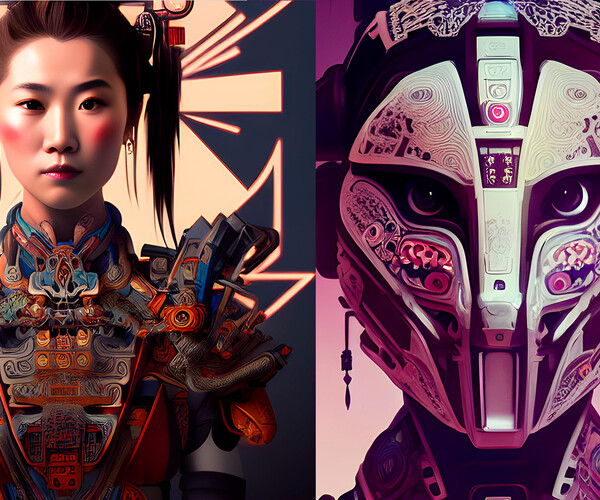 ArtStation - Pack of 24 portraits of cyberpunk geisha cyborg | Artworks
