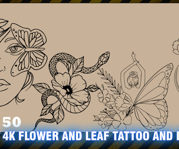 ArtStation - 50 4K FLOWER AND LEAF FOR TATTOO AND PRINT. part-2 ...