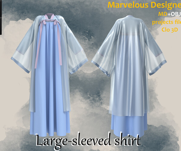 ArtStation - Blue Hanbok for women_with large sleeves__女性の漢服&着物_Marvelous designer(Clo3d ...