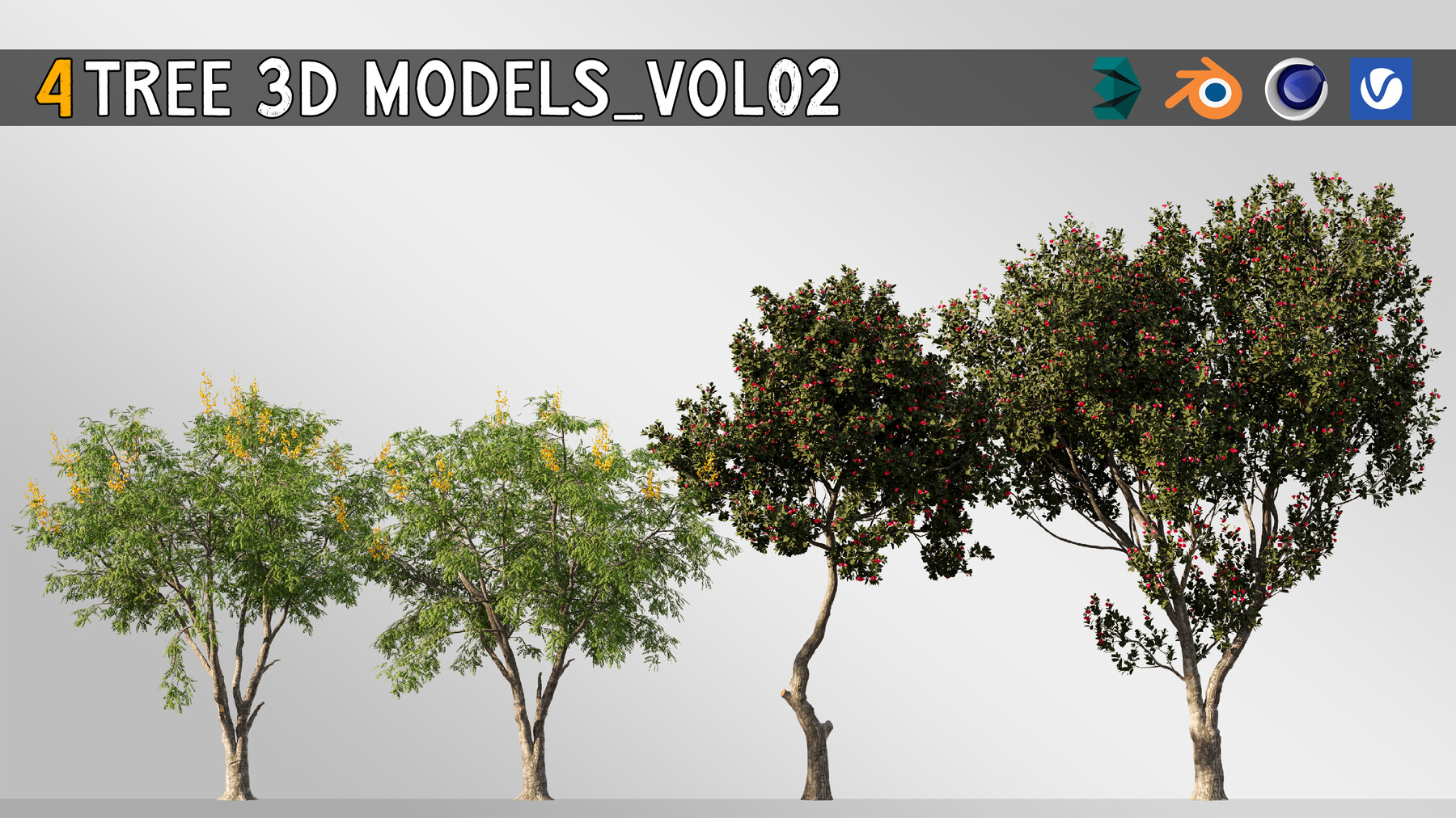 ArtStation - 4 Tree Set 3D Models _ Vol 02 | Resources