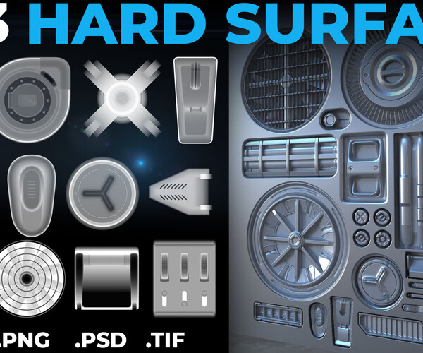 ArtStation - 233 Hard Surface Brush (Heightmap/Alpha) (4k) (Psd/Tif/Png ...