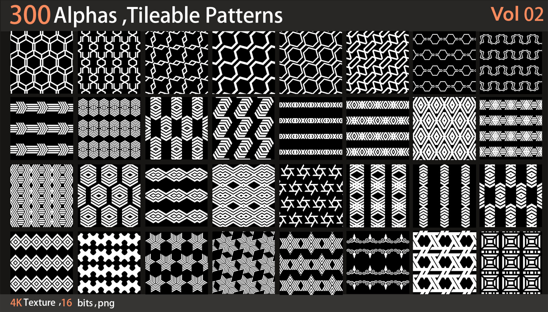 ArtStation - 300Alphas ,Tileable Patterns _ VOL 2 | Brushes