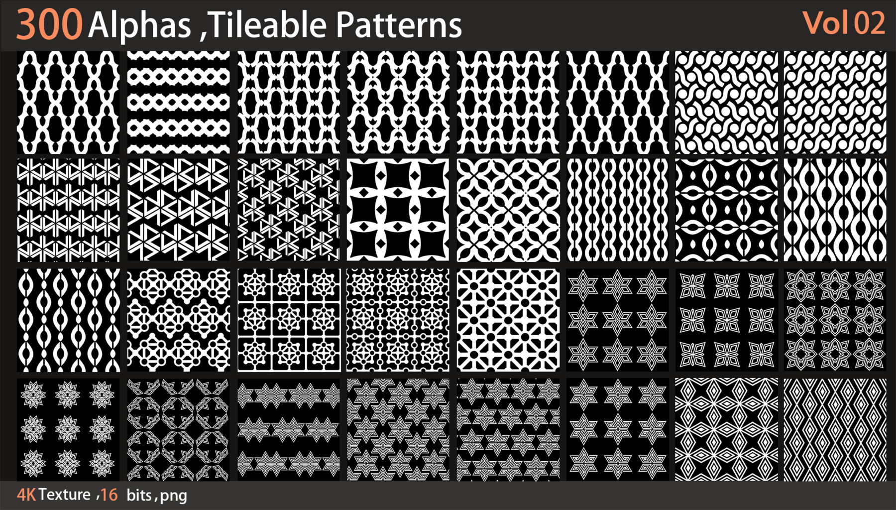 ArtStation - 300Alphas ,Tileable Patterns _ VOL 2 | Brushes