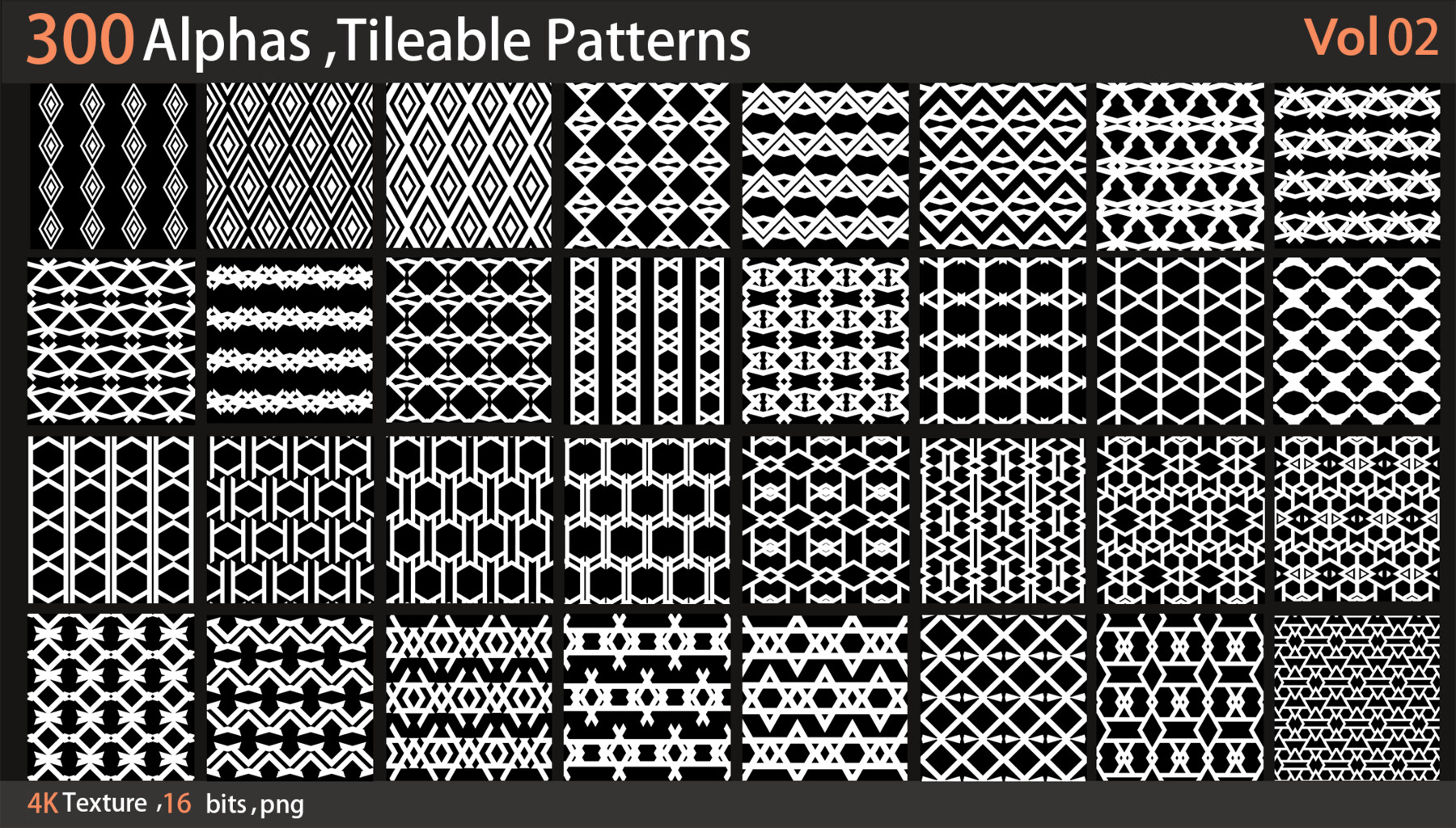 ArtStation - 300Alphas ,Tileable Patterns _ VOL 2 | Brushes