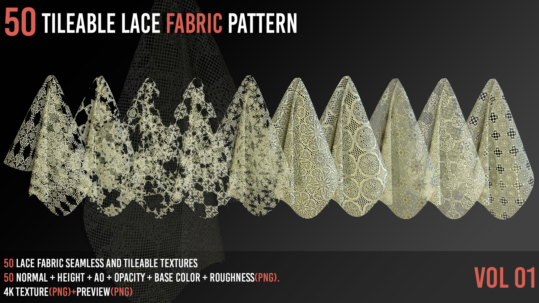 ArtStation - 50 Tileable Lace Fabric Pattern_Vol01 | Resources