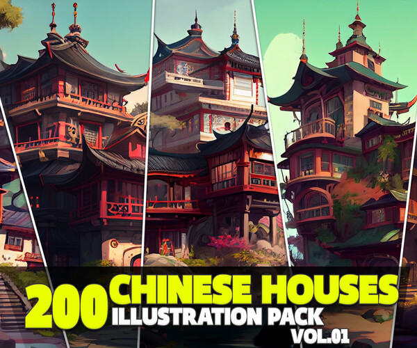 ArtStation - 200 Chinese houses Illustration Pack Vol.01 | Artworks