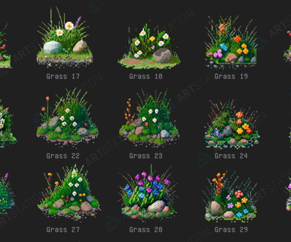 ArtStation - Pixel Plants - x32 Pixel Art Grass Sprites Package | Game ...