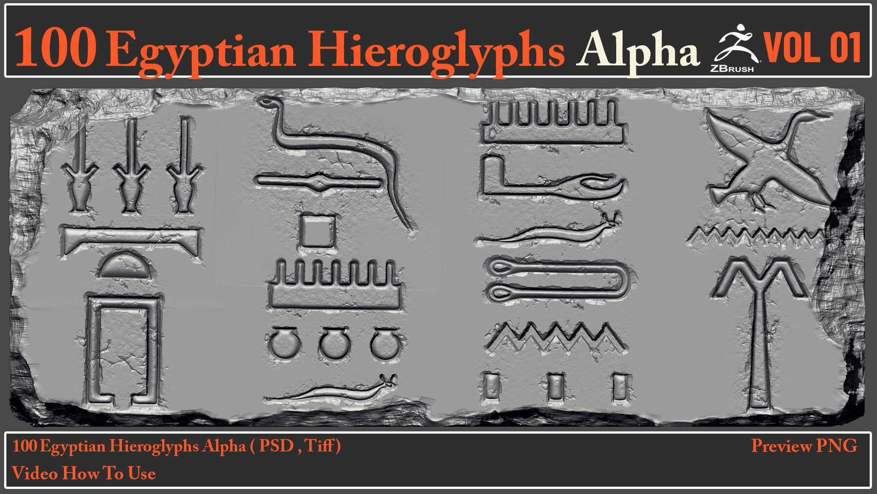 ArtStation - 100 Egyptian Hieroglyphs Alpha Maps | Brushes
