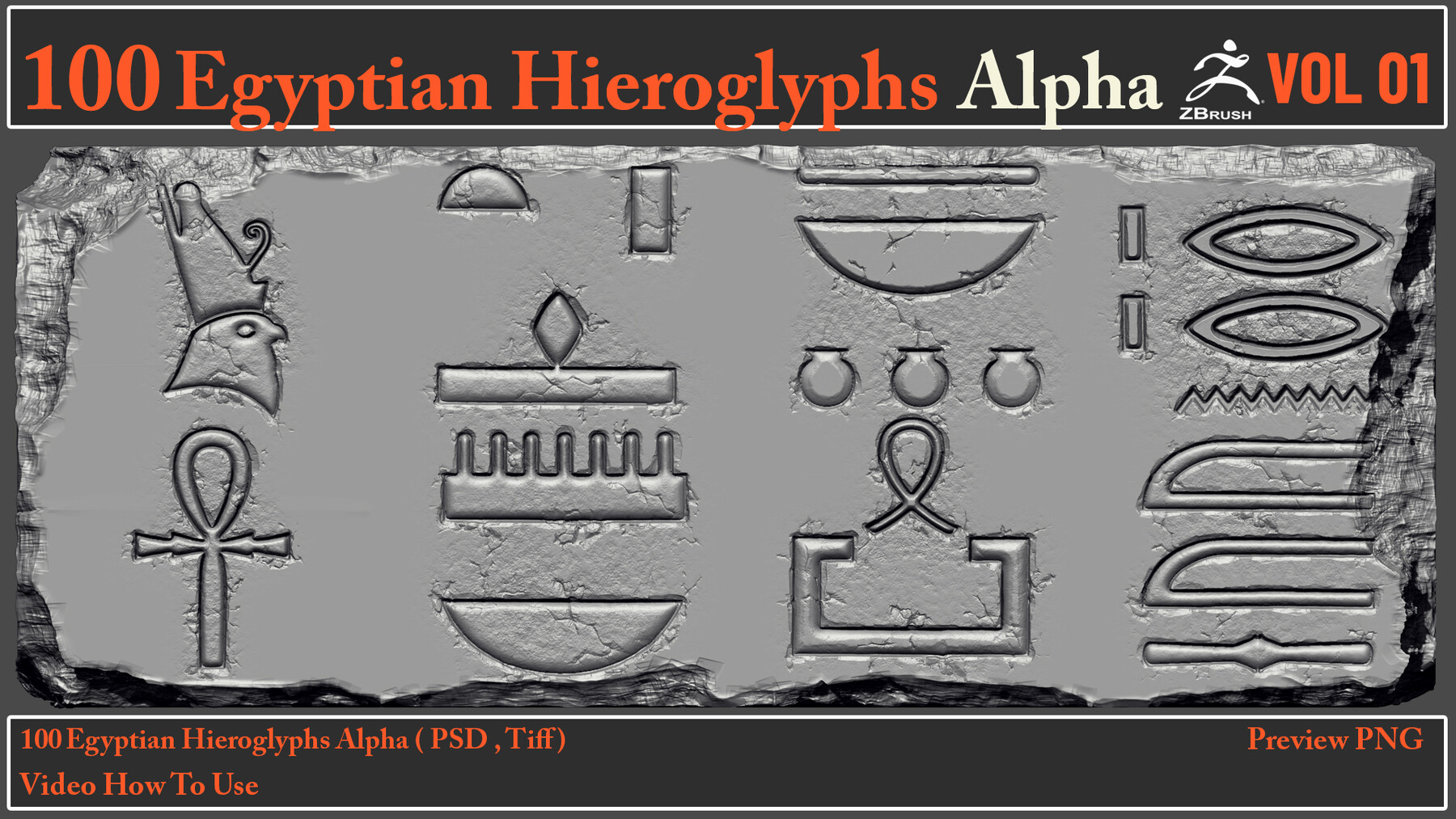 ArtStation - 100 Egyptian Hieroglyphs Alpha Maps | Brushes