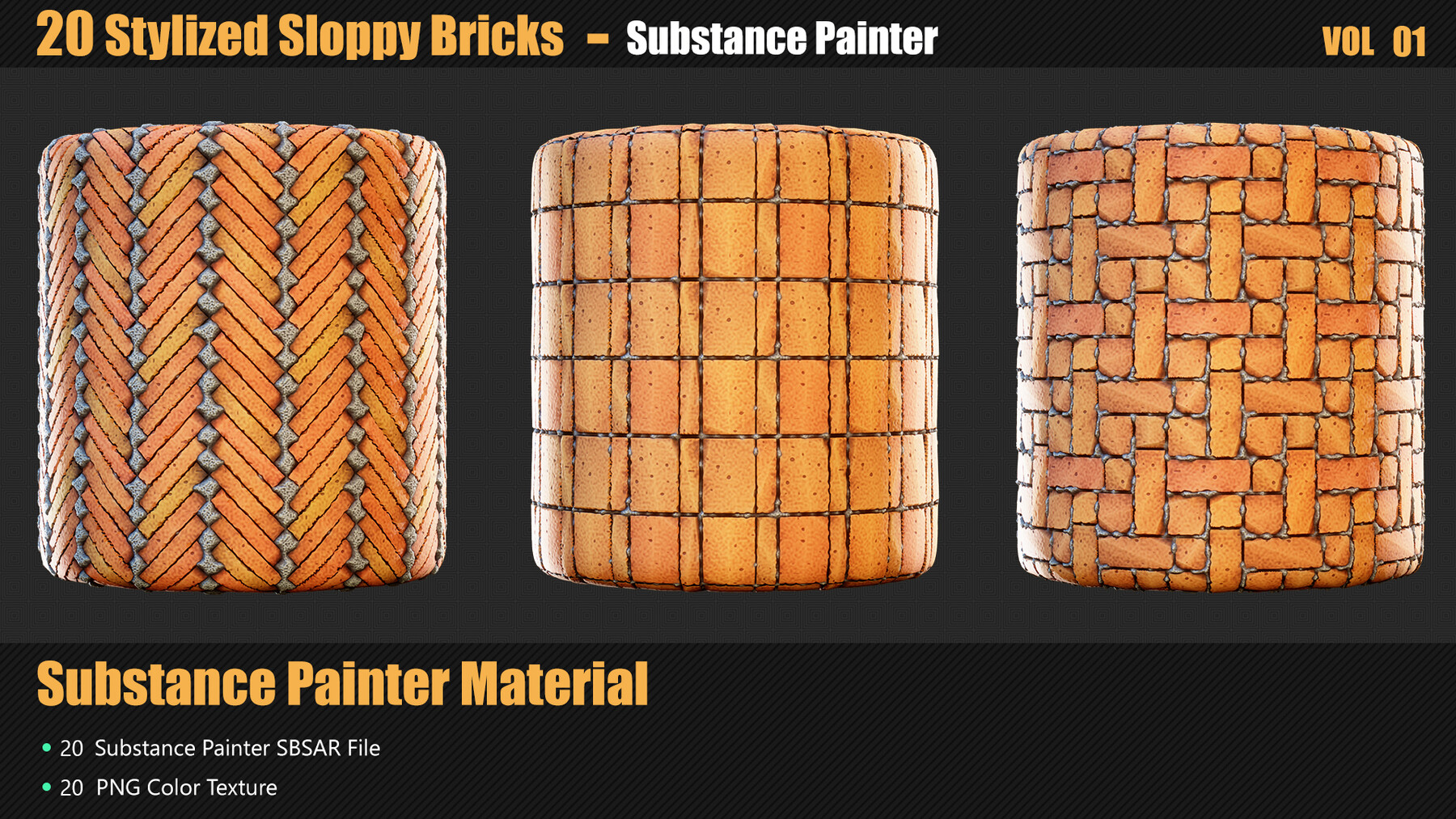 ArtStation - 20 Stylized Sloppy Bricks Materials In Substance Painter | Game Assets