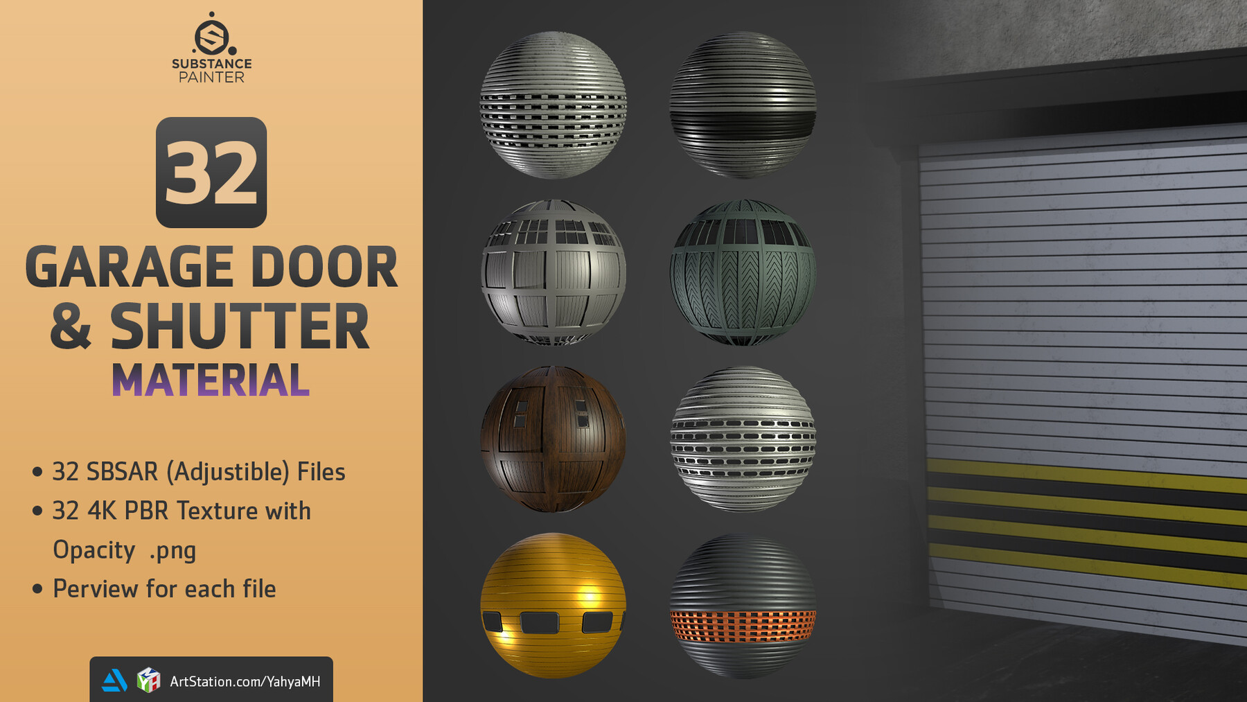ArtStation - 32 Garage Door and Shutter Material (SBSAR, 4K PBR Texture ...