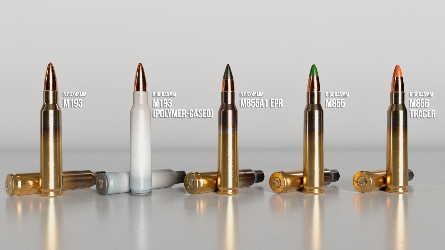ArtStation - 5.56mm Ammo Assortment Pack - 5.56x45mm M193/M855A1/M855 ...